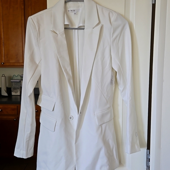 cleo | Jackets & Coats | Nwt Cleo Ivory Open Blazer With Shoulder Pads ...